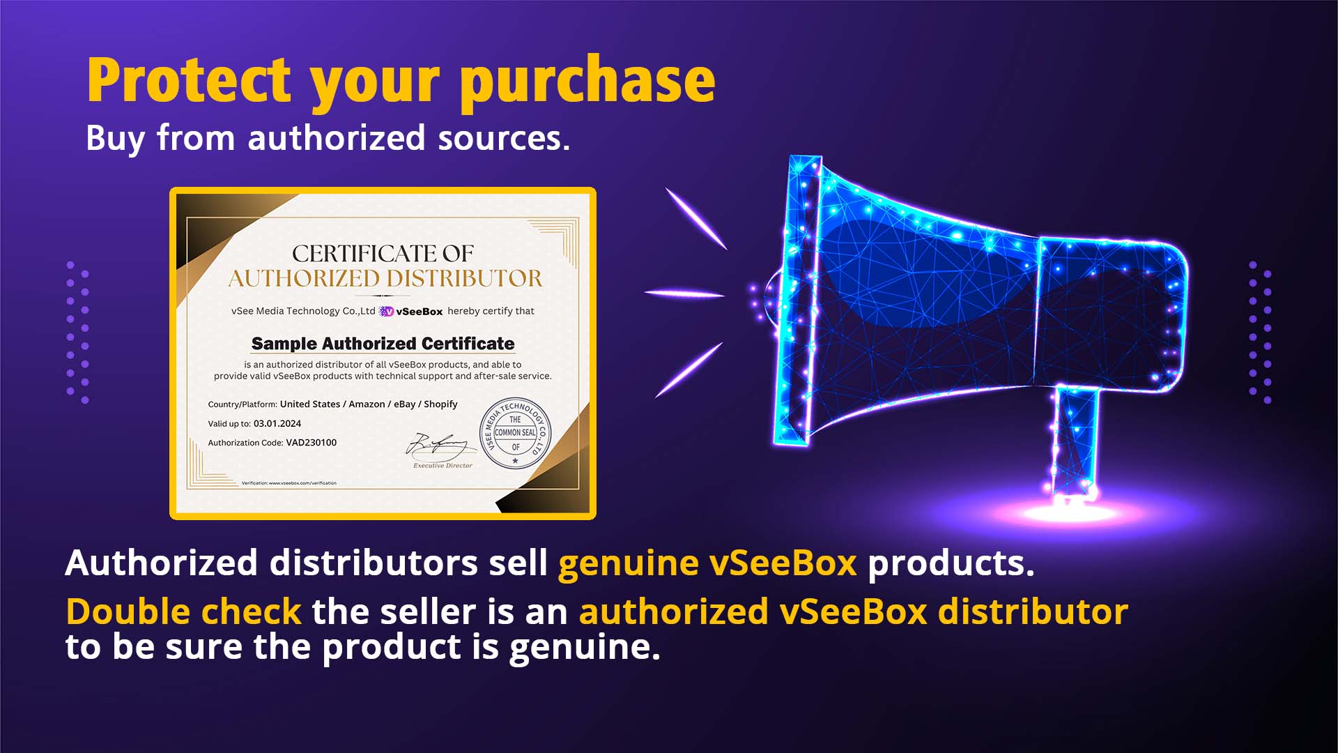 Certificate of Distributor Verification - vSeeBox